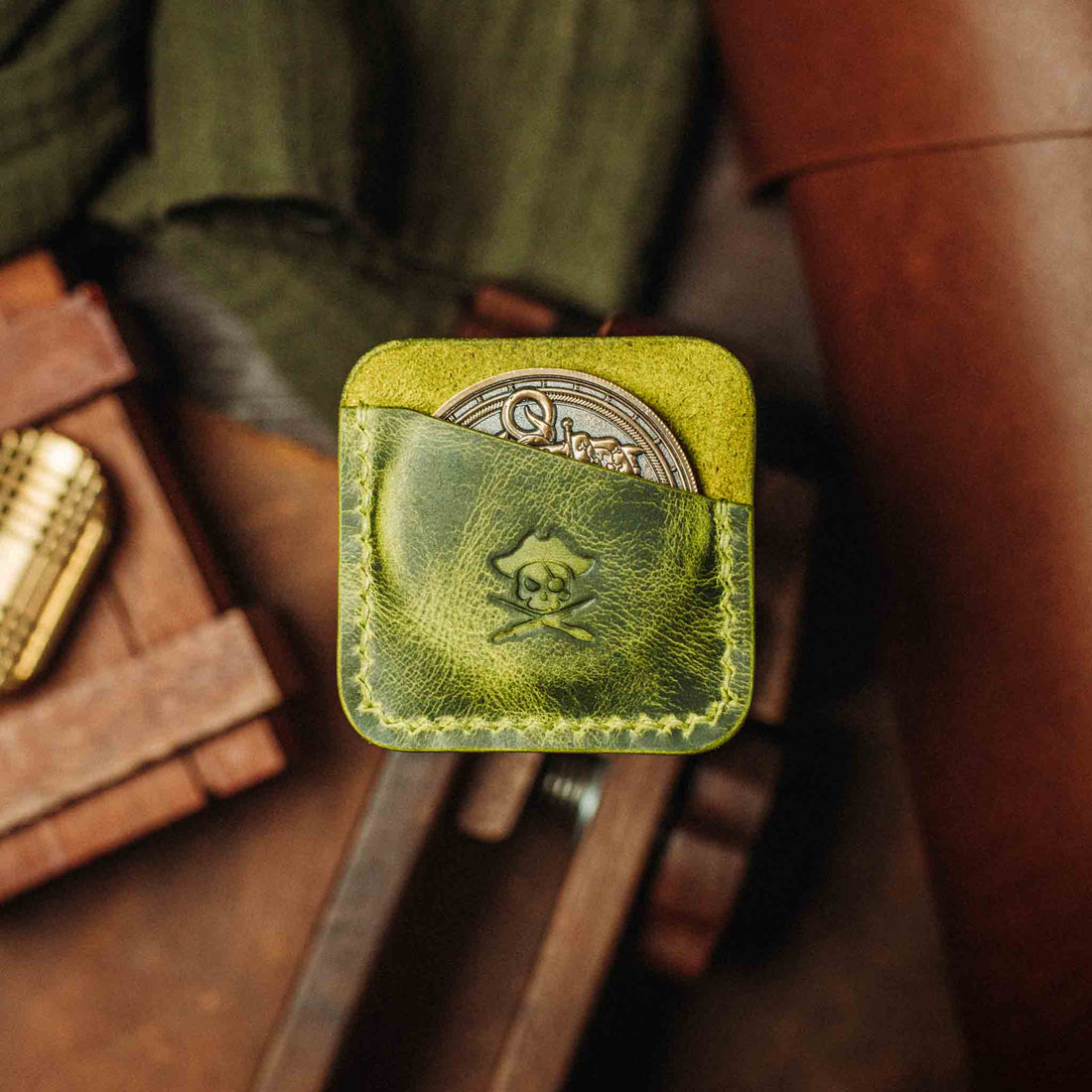 Pirate Goods Peso Pocket Coin Holder – Leather Challenge Coin Case for