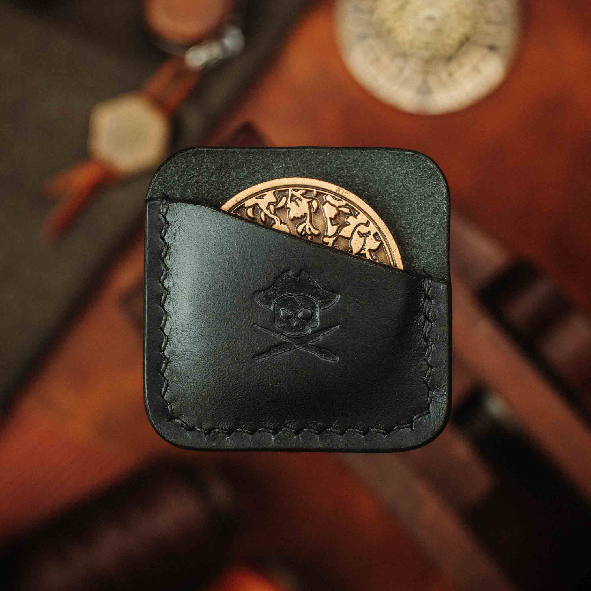 Pirate Goods Peso Pocket Coin Holder – Leather Challenge Coin Case for